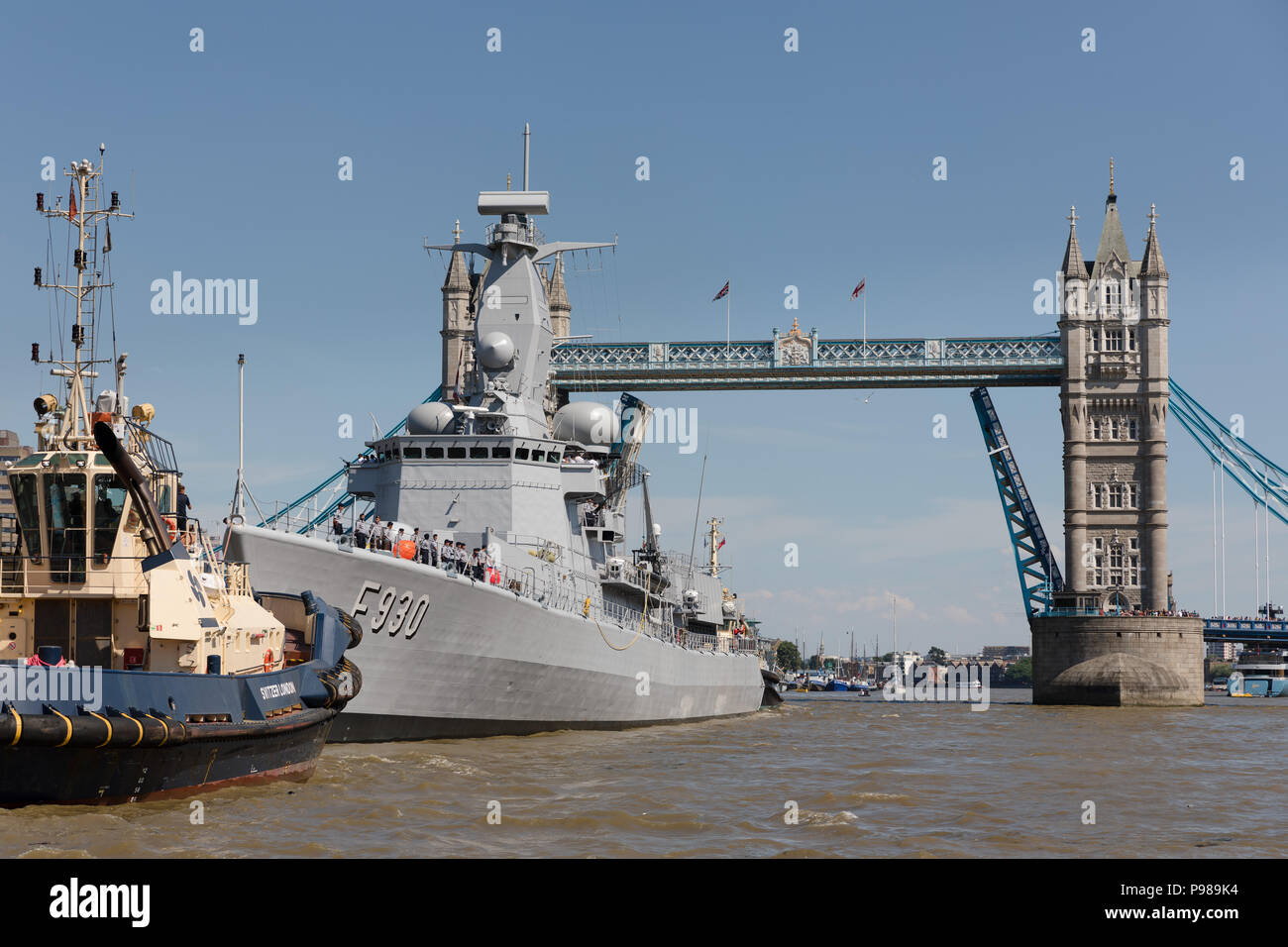 London, UK. 15th July 2018. The Belgian Frigate Leopold I (F930) of the ...