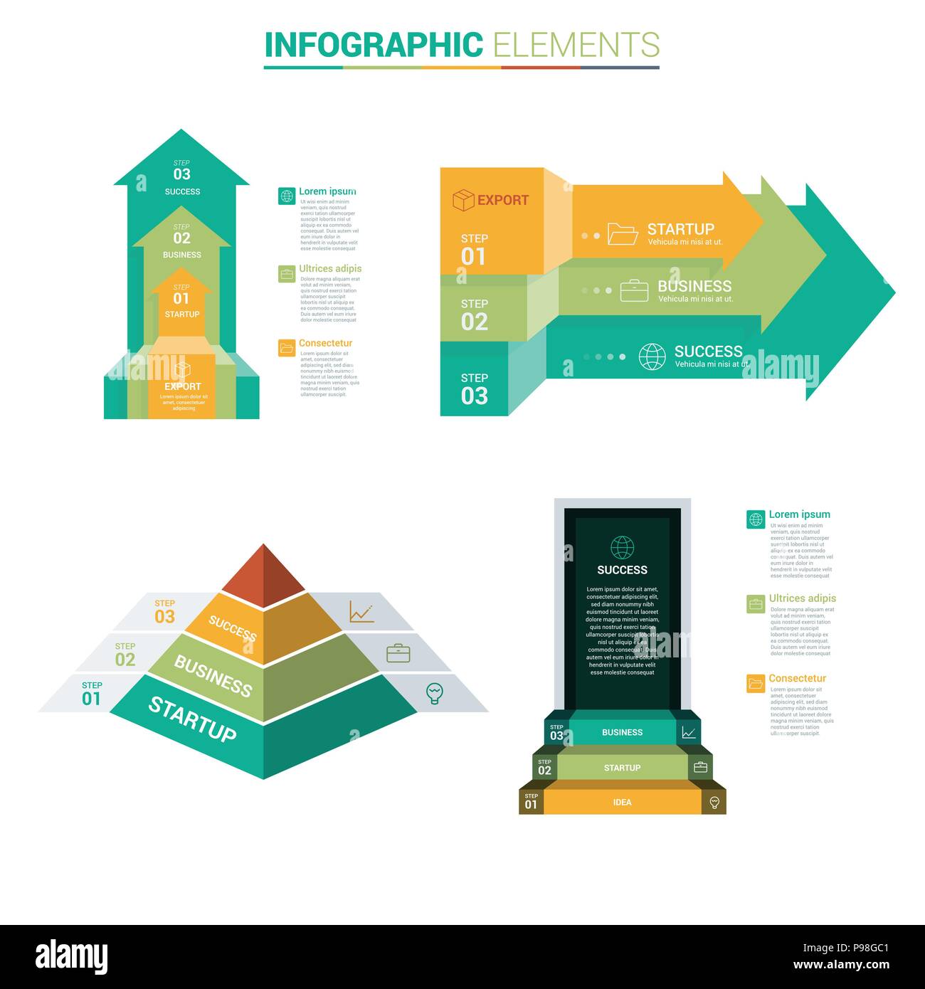 Perspective Arrow, Pyramid, and Door Blue Template. Elements are ...