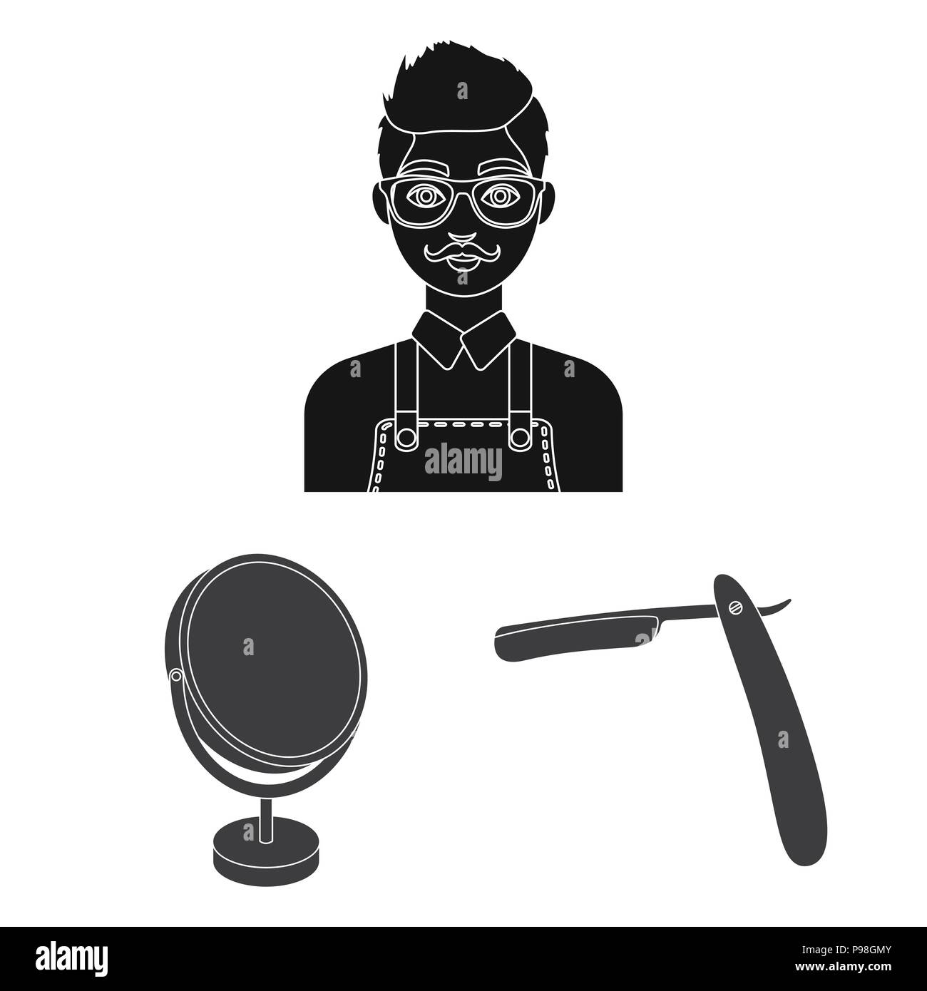 Barbershop and equipment black icons in set collection for design ...