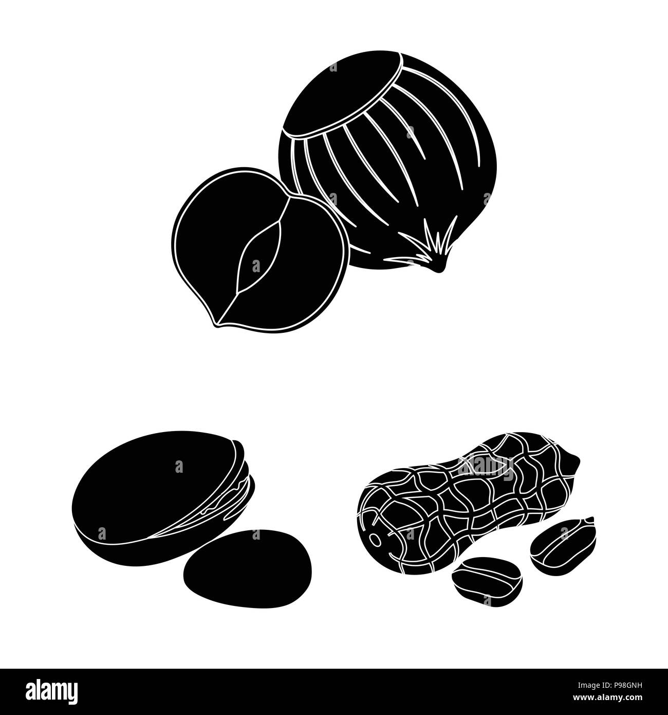 Different kinds of nuts black icons in set collection for design.Nut ...