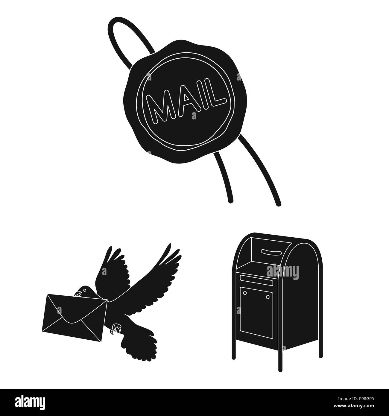 Mail and postman black icons in set collection for design. Mail and ...