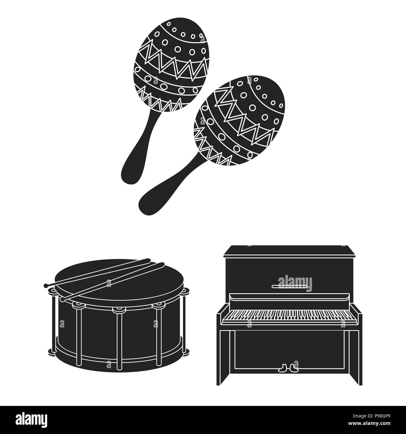 Musical instrument black icons in set collection for design. String and ...