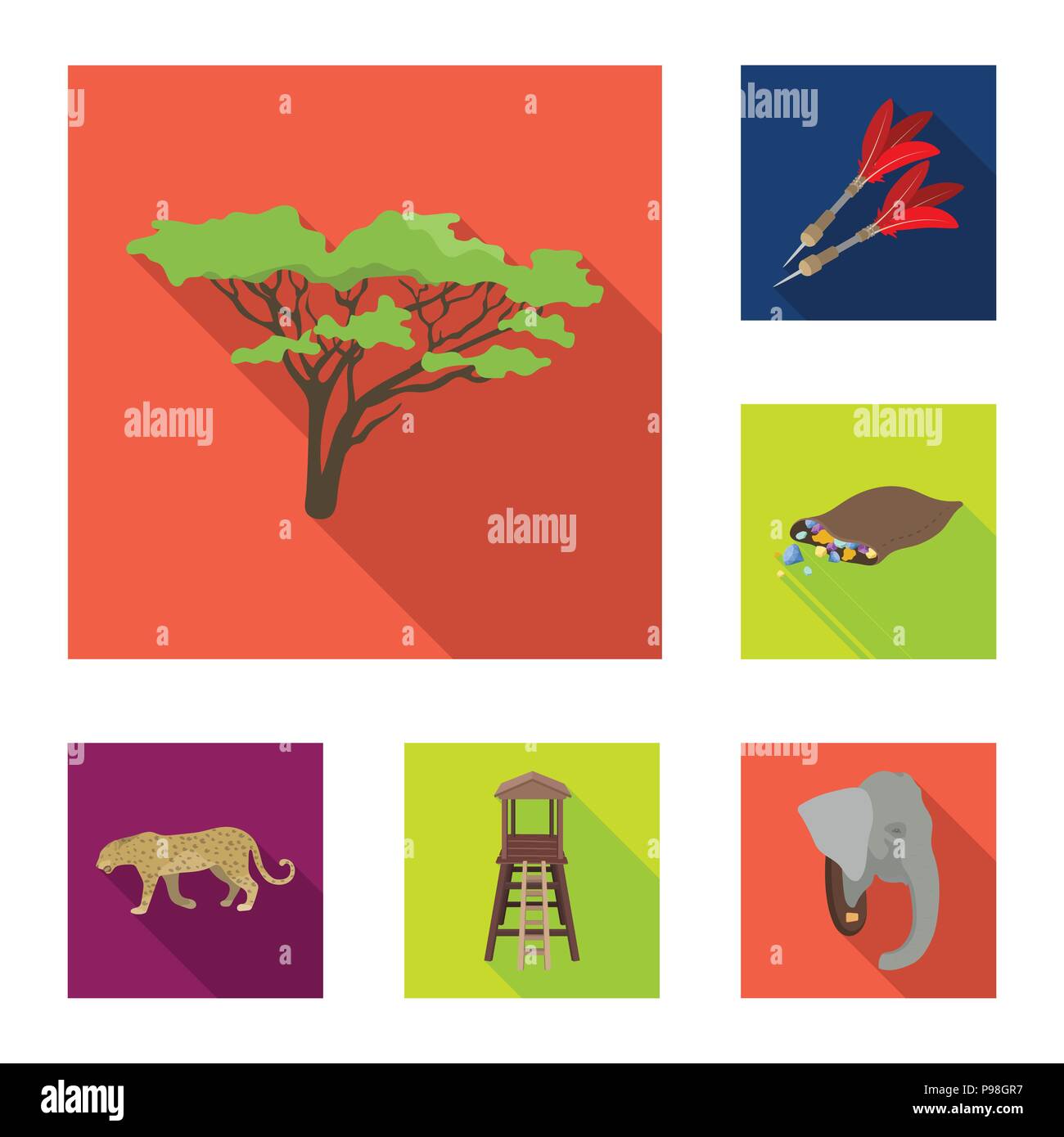 African Safari flat icons in set collection for design. Trophies and ...