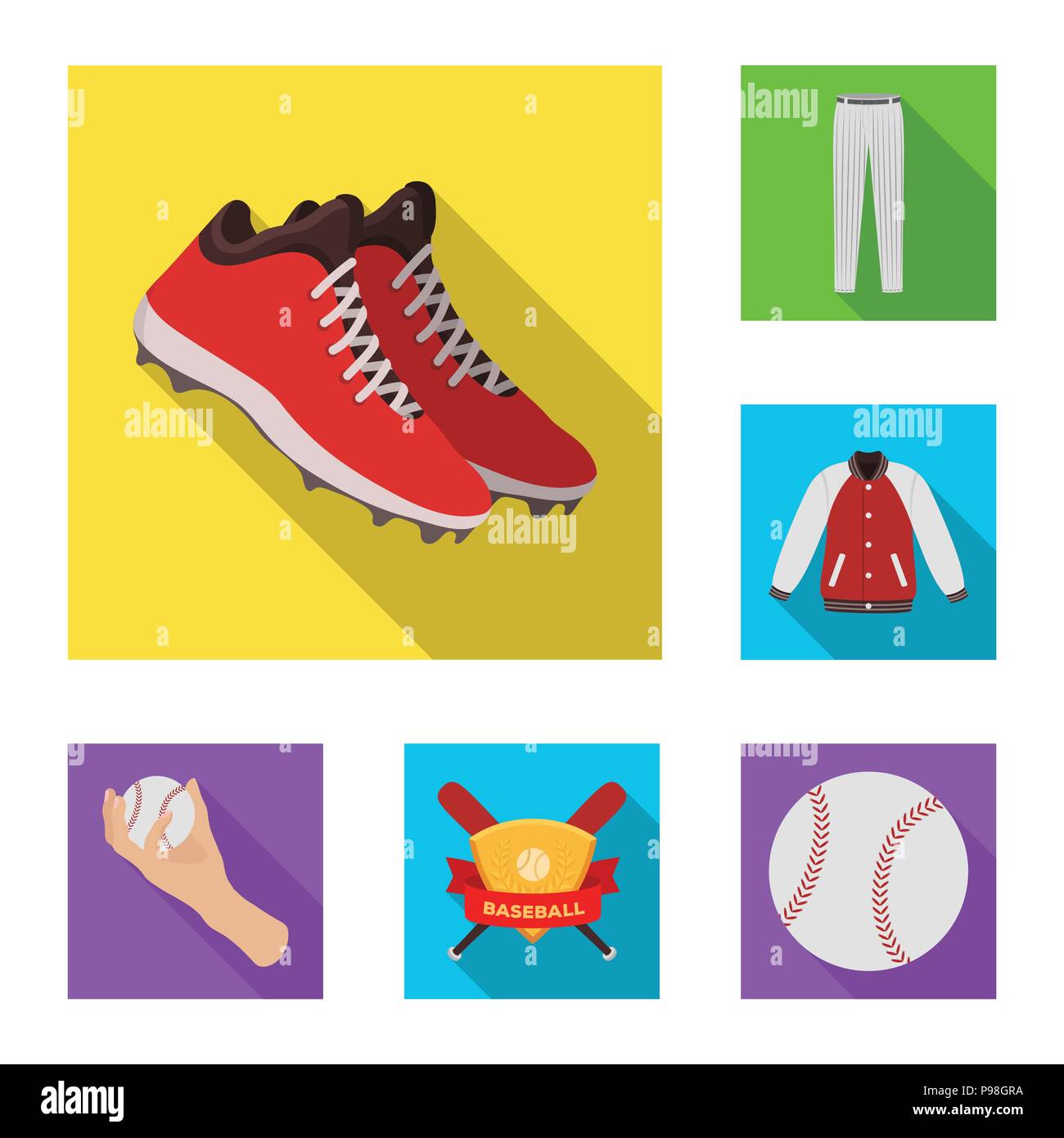 Baseball and attributes flat icons in set collection for design ...