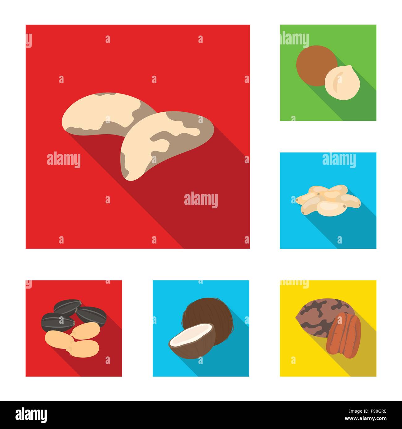 Different kinds of nuts flat icons in set collection for design.Nut ...