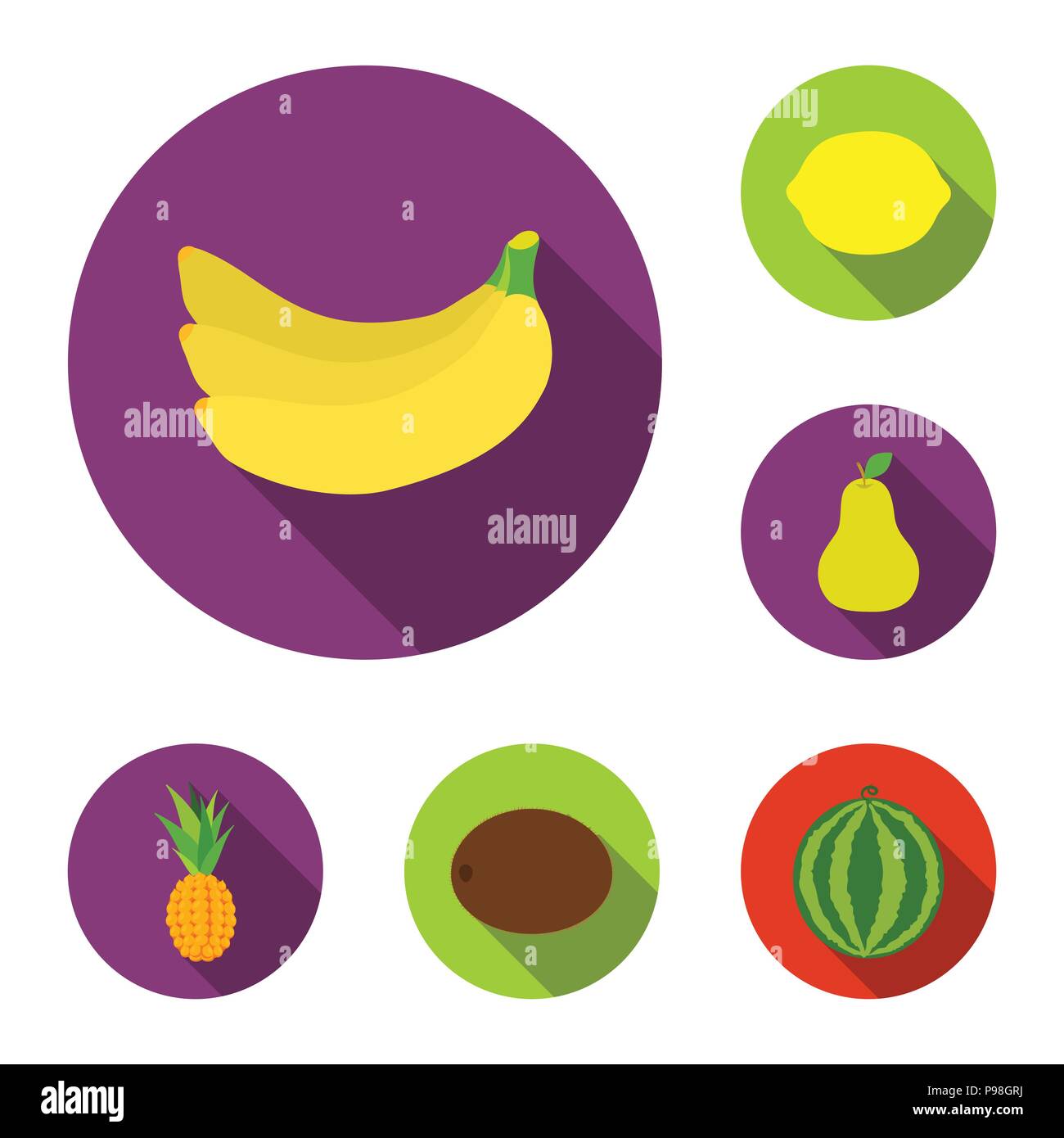 Different fruits flat icons in set collection for design. Fruits and ...