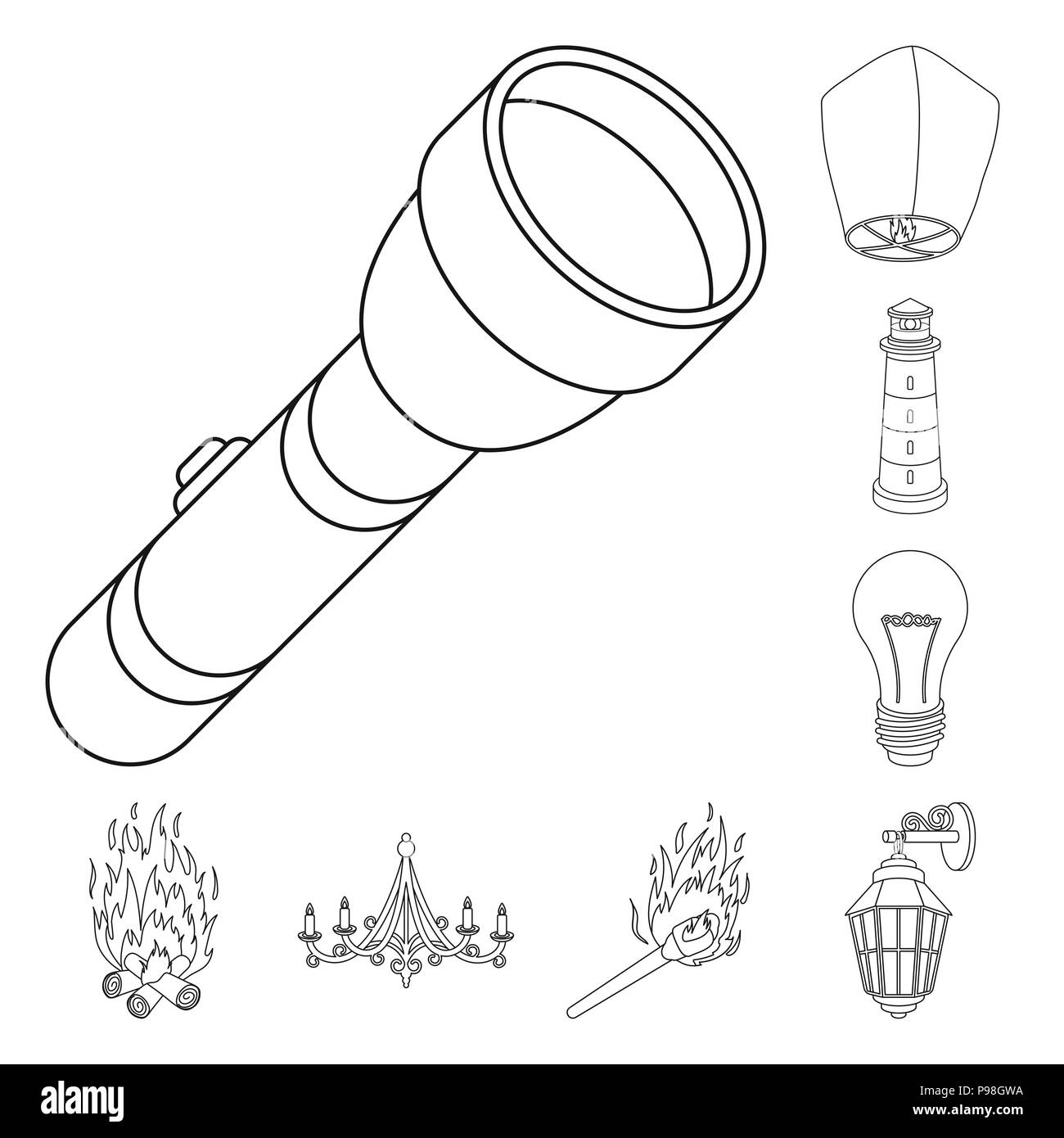 Light source outline icons in set collection for design. Light and ...