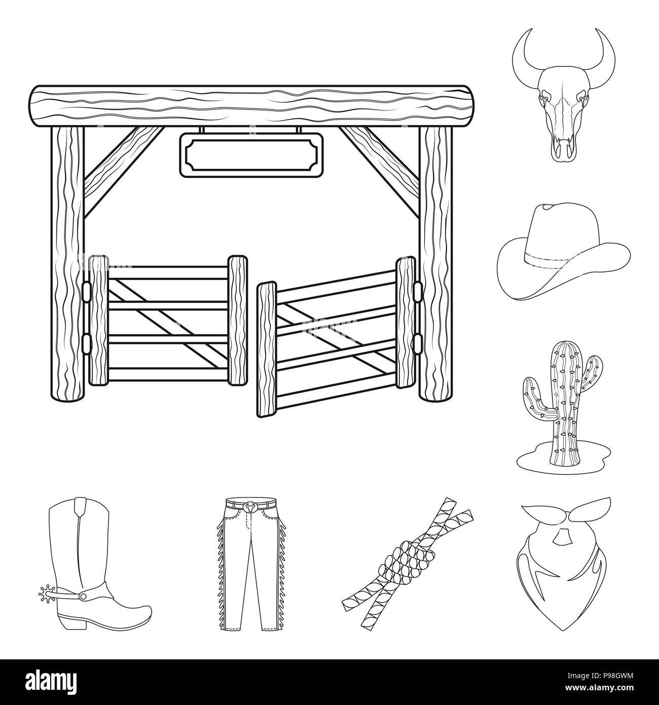 Rodeo, competition outline icons in set collection for design. Cowboy ...