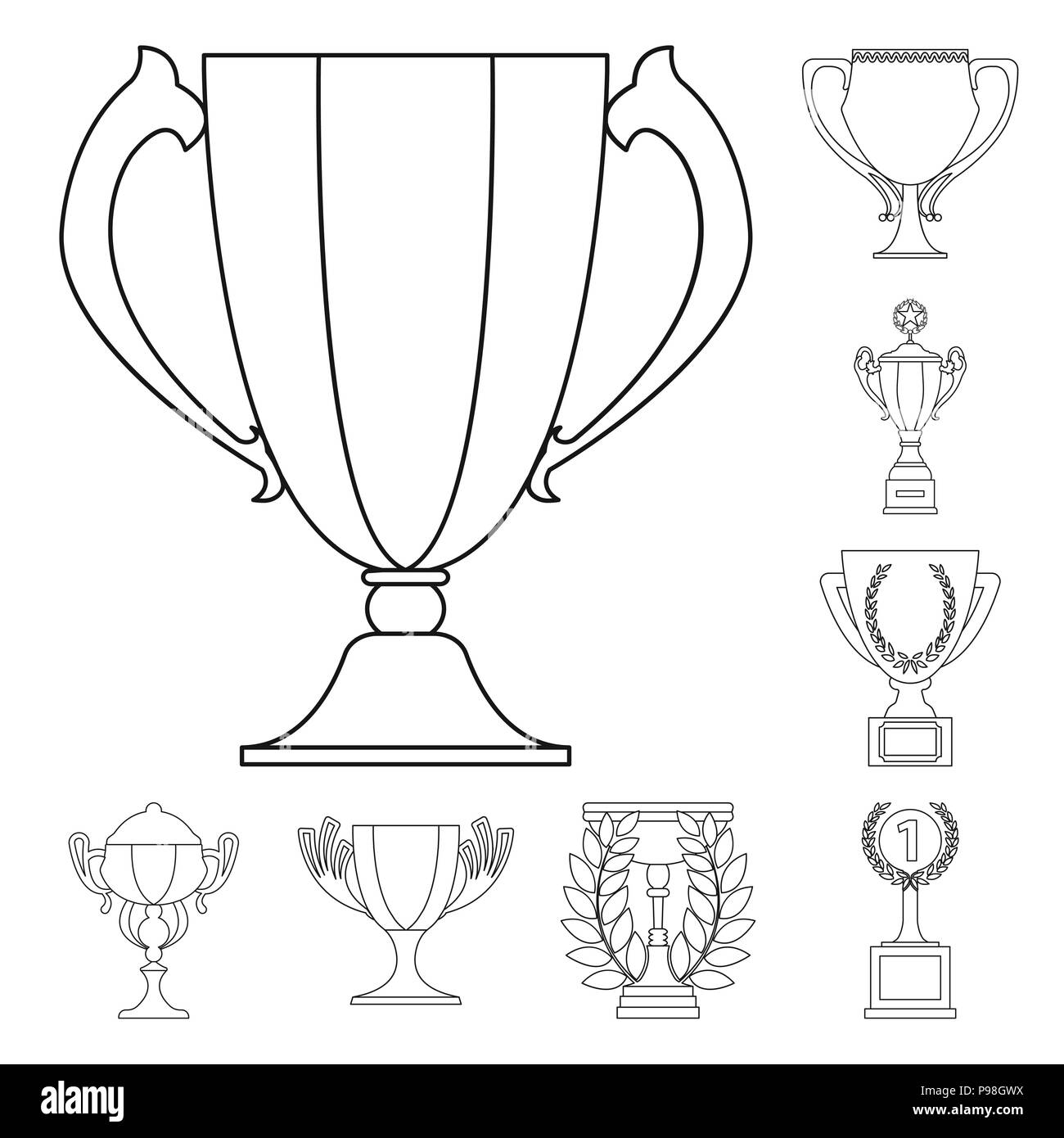 Gold Cup outline icons in set collection for design. Winners Cup vector ...