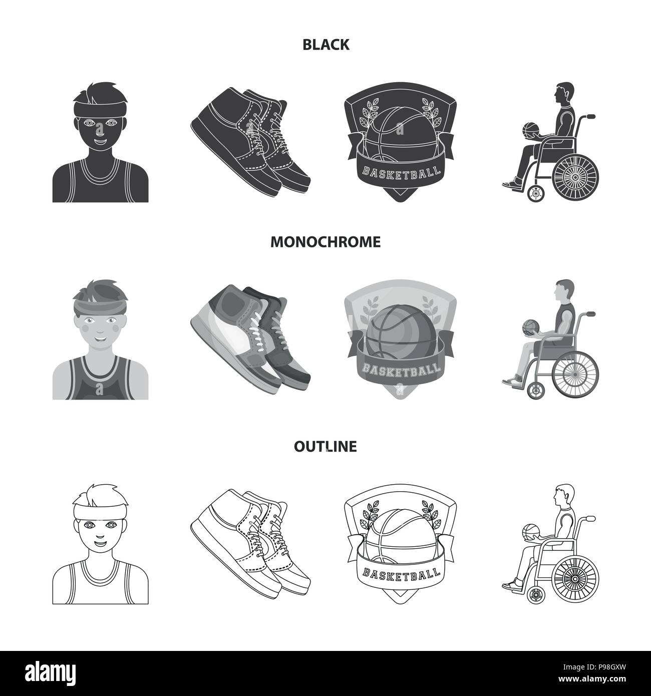 Basketball and attributes black,monochrome,outline icons in set ...