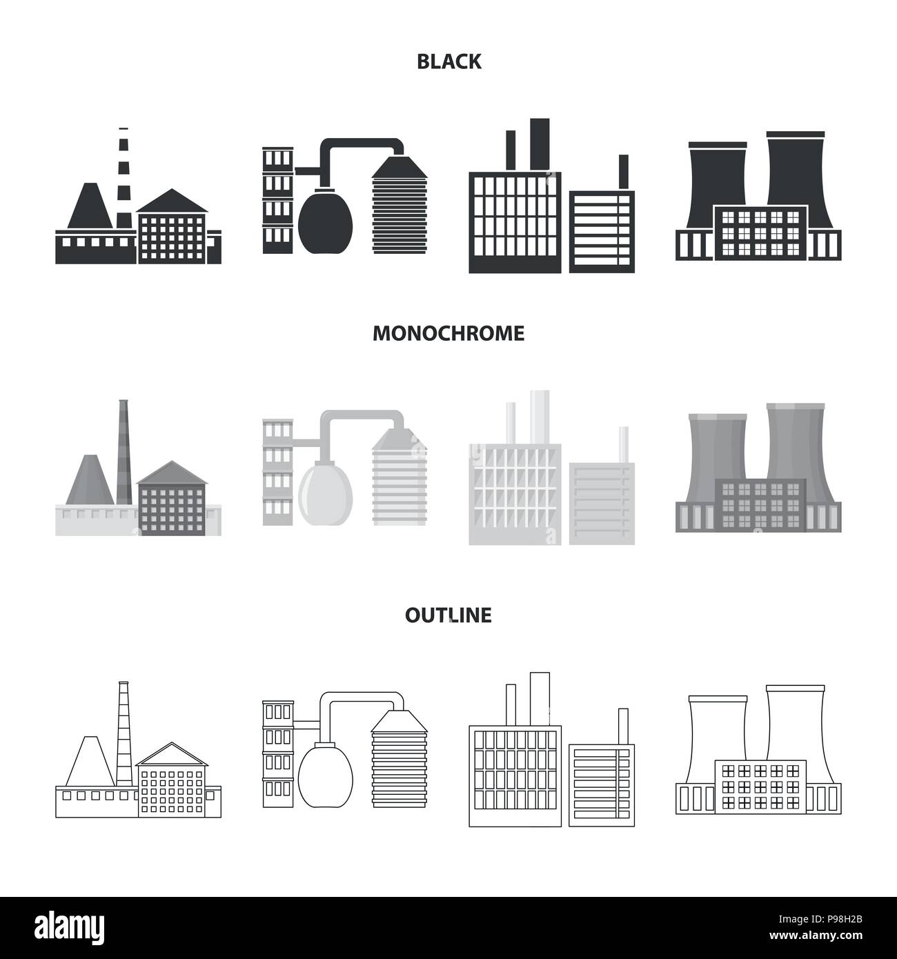 Industry, production.Factory set collection icons in black,monochrome ...