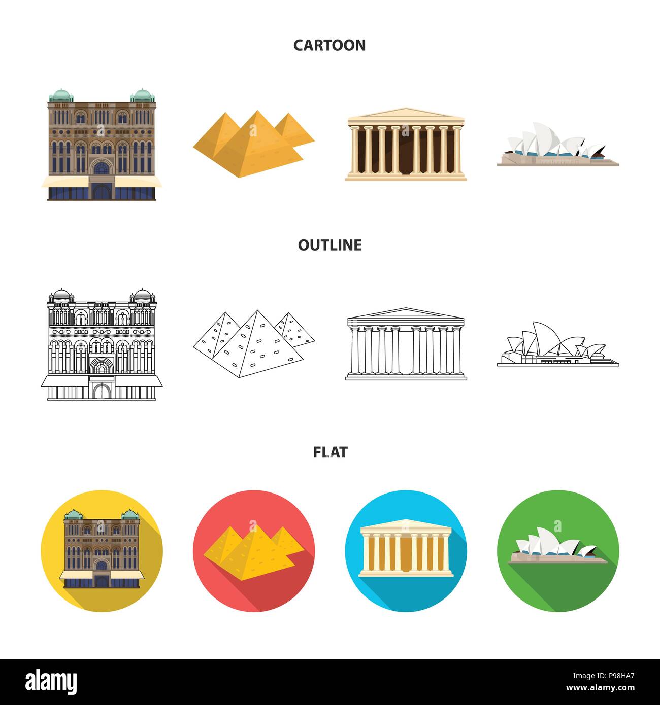 Sights of different countries cartoon,outline,flat icons in set ...