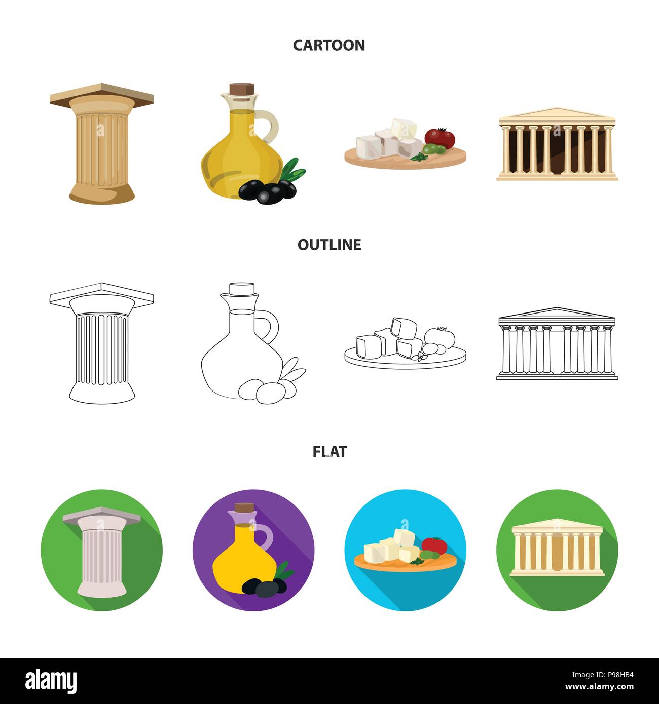 Greece, country, tradition, landmark .Greece set collection icons in ...