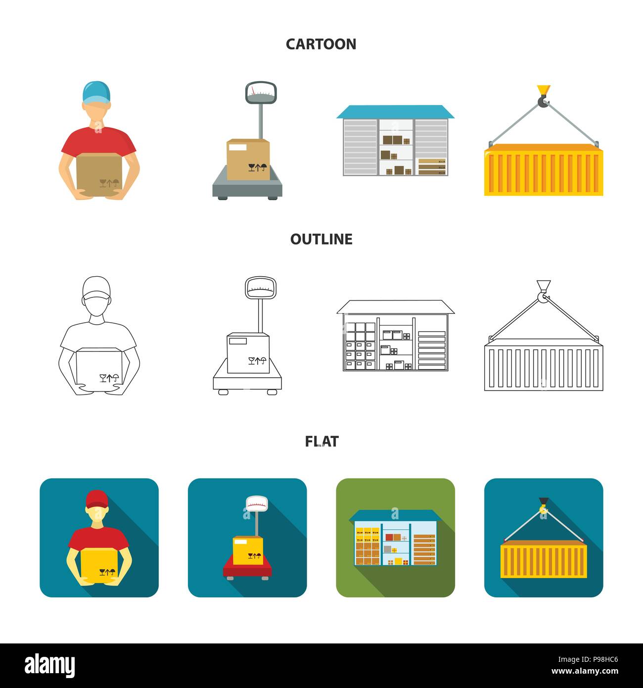 Courier, scales, container, warehouse.Logistic,set collection icons in ...