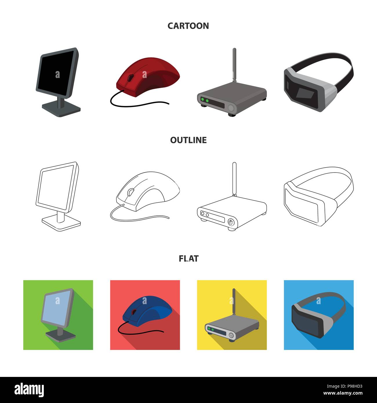 Monitor, mouse and other equipment. Personal computer set collection ...