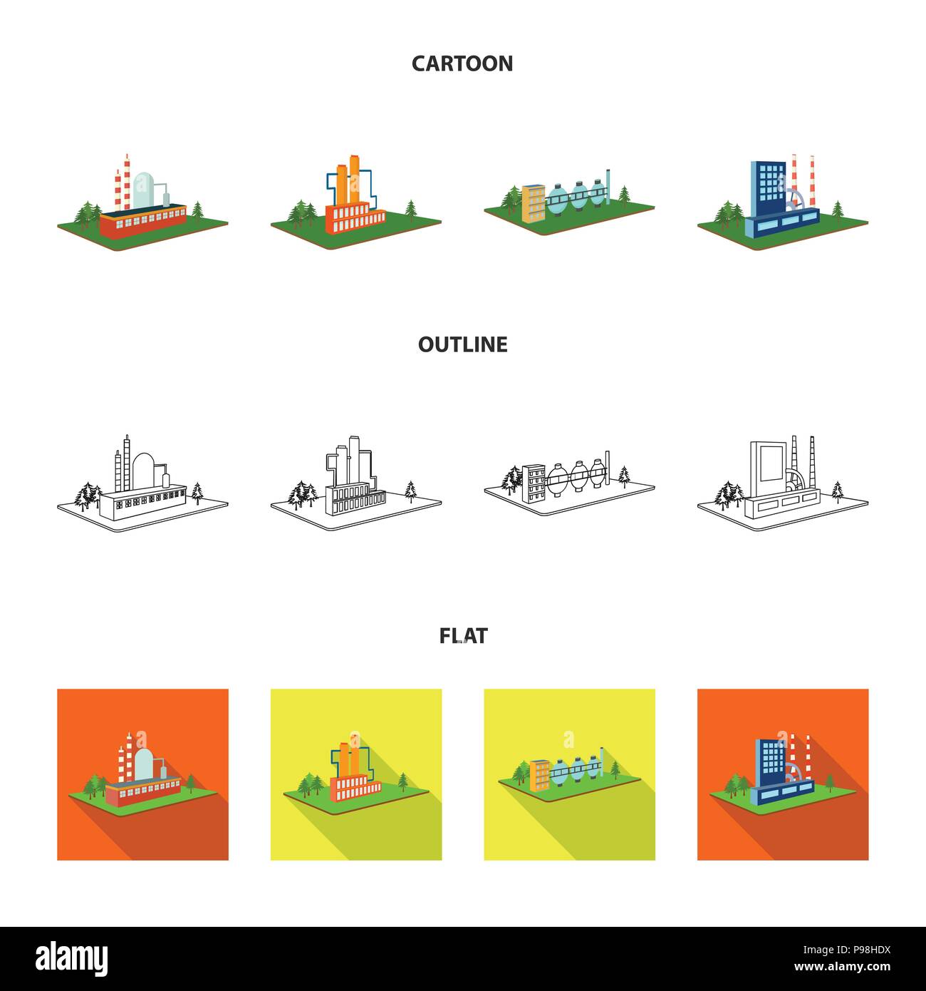 Processing factory,metallurgical plant. Factory and industry set ...