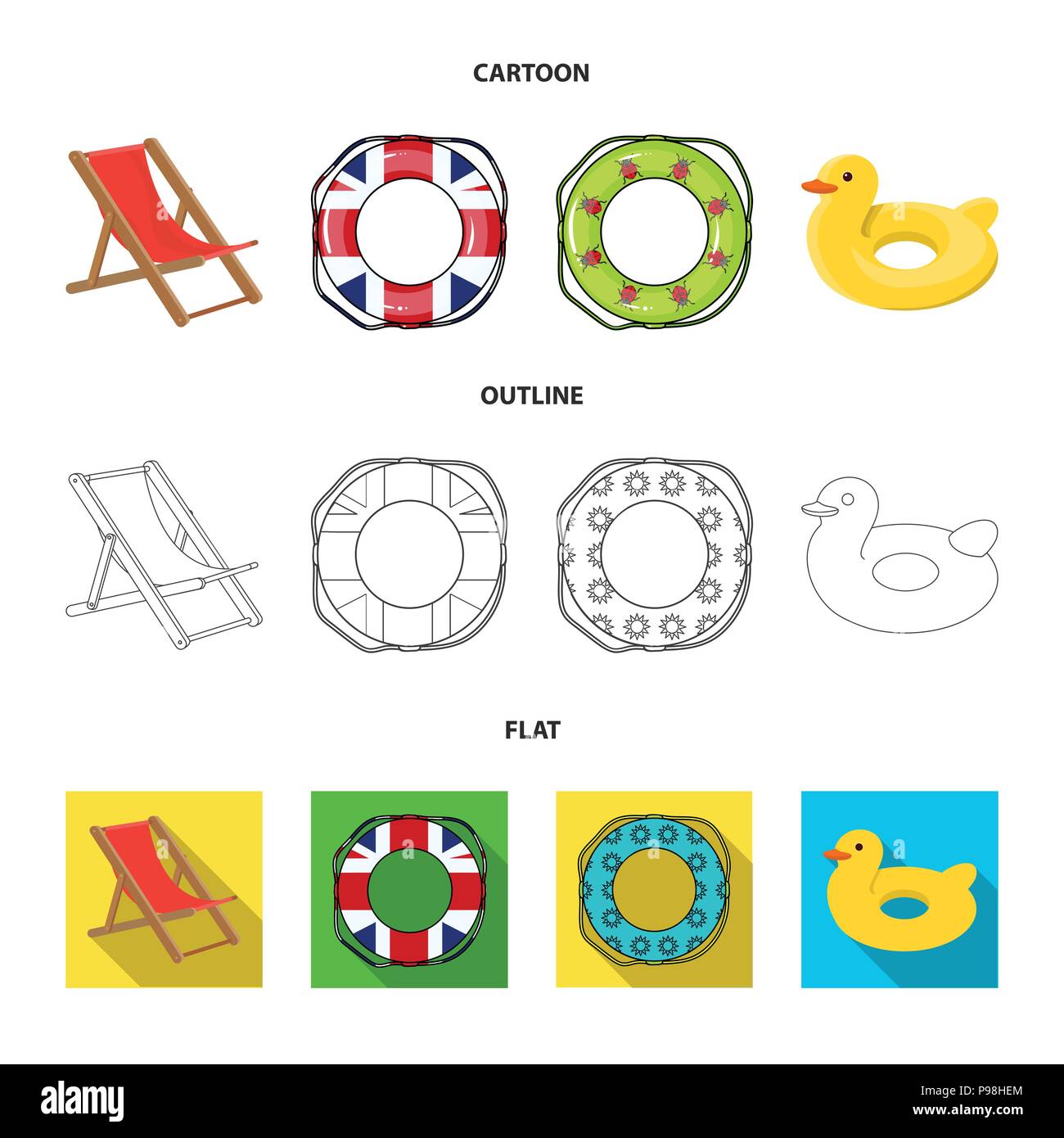 Multicolored swimming circle cartoon,outline,flat icons in set ...