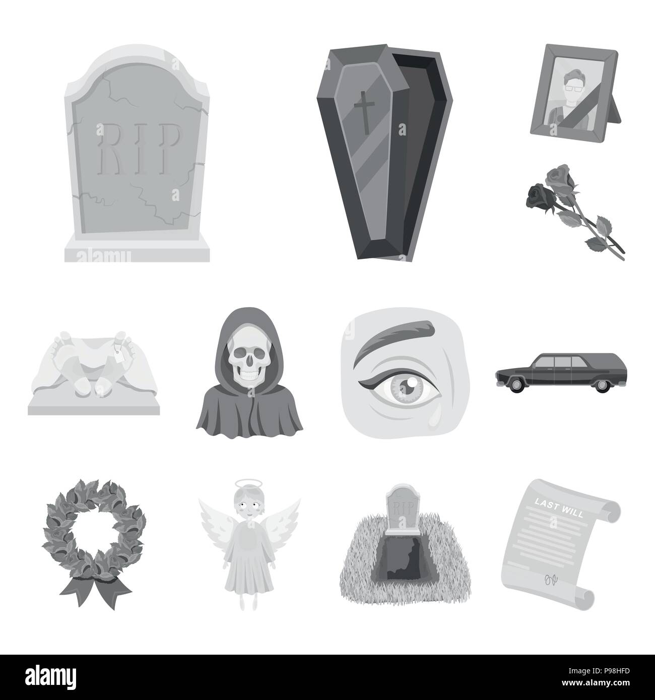 Funeral ceremony monochrome icons in set collection for design ...