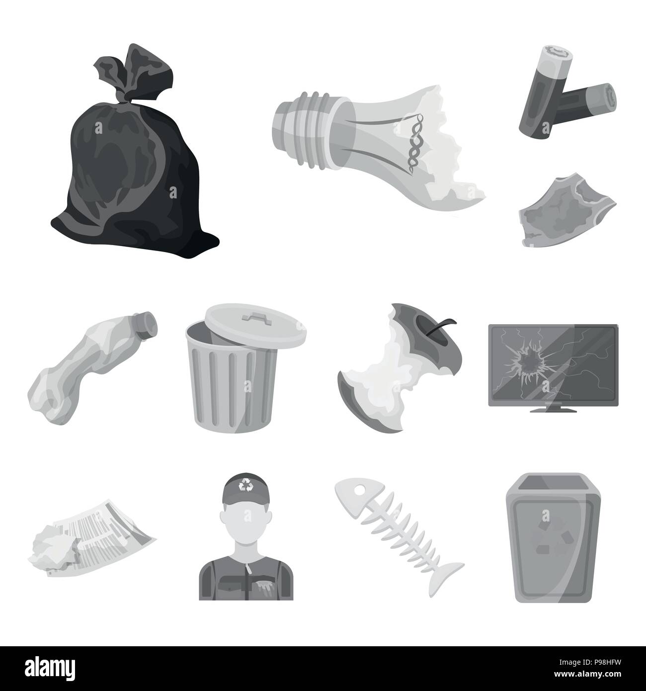 Garbage and waste monochrome icons in set collection for design ...