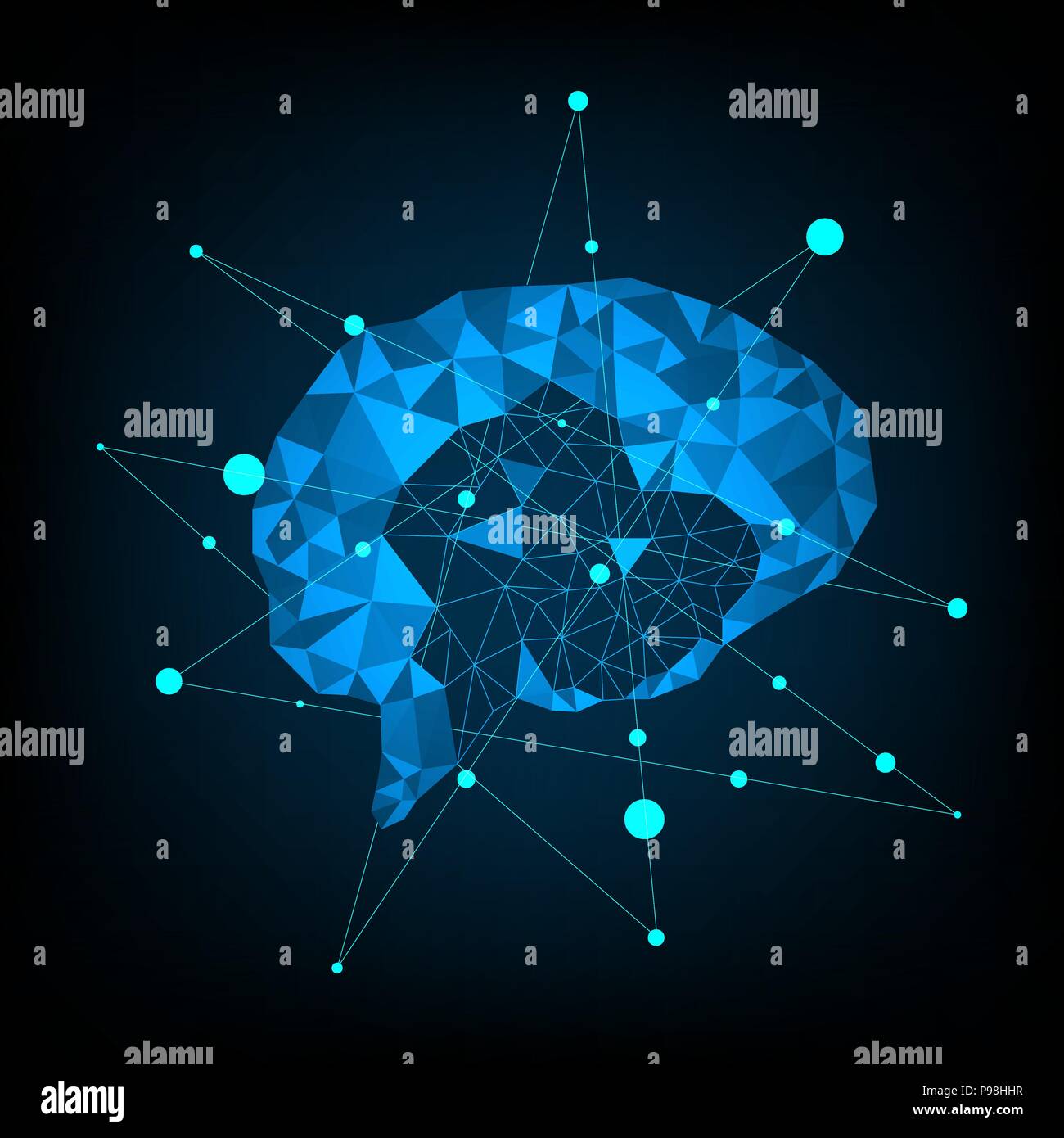 Technology concept. Polygonal brain shape of an artificial intelligence ...