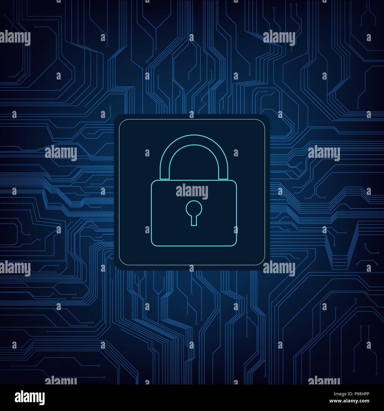 Graphic symbol of a lock on a computer circuit board - technology ...