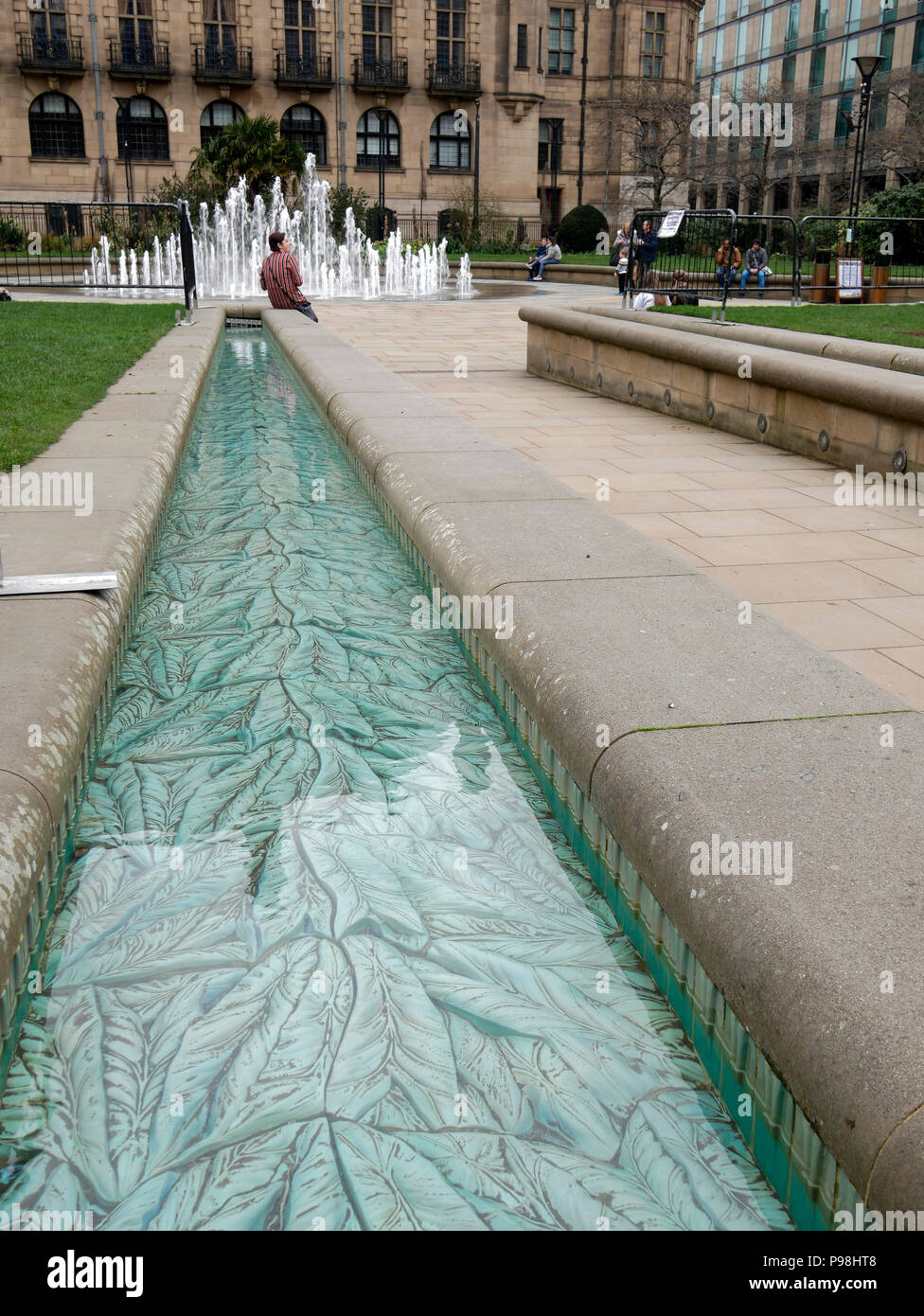Water feature in Sheffield Peace gardens South Yorkshire England Stock ...