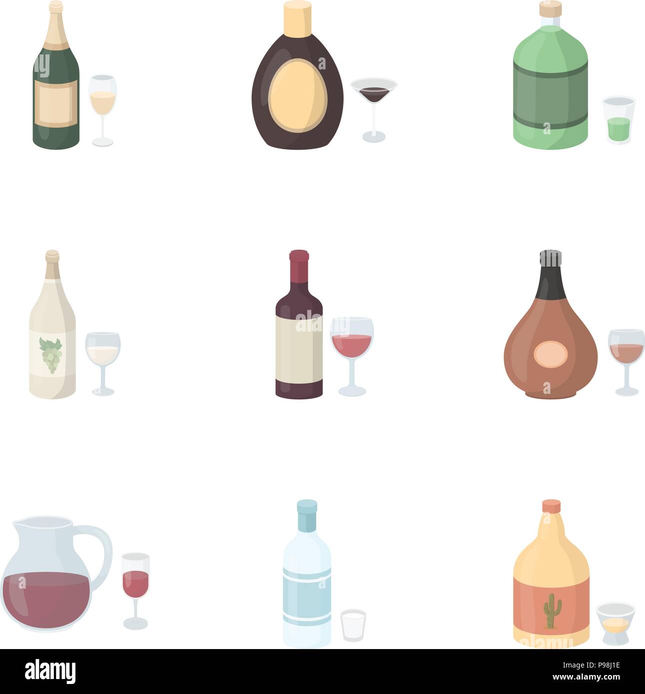 Alcohol set icons in cartoon style. Big collection of alcohol vector ...