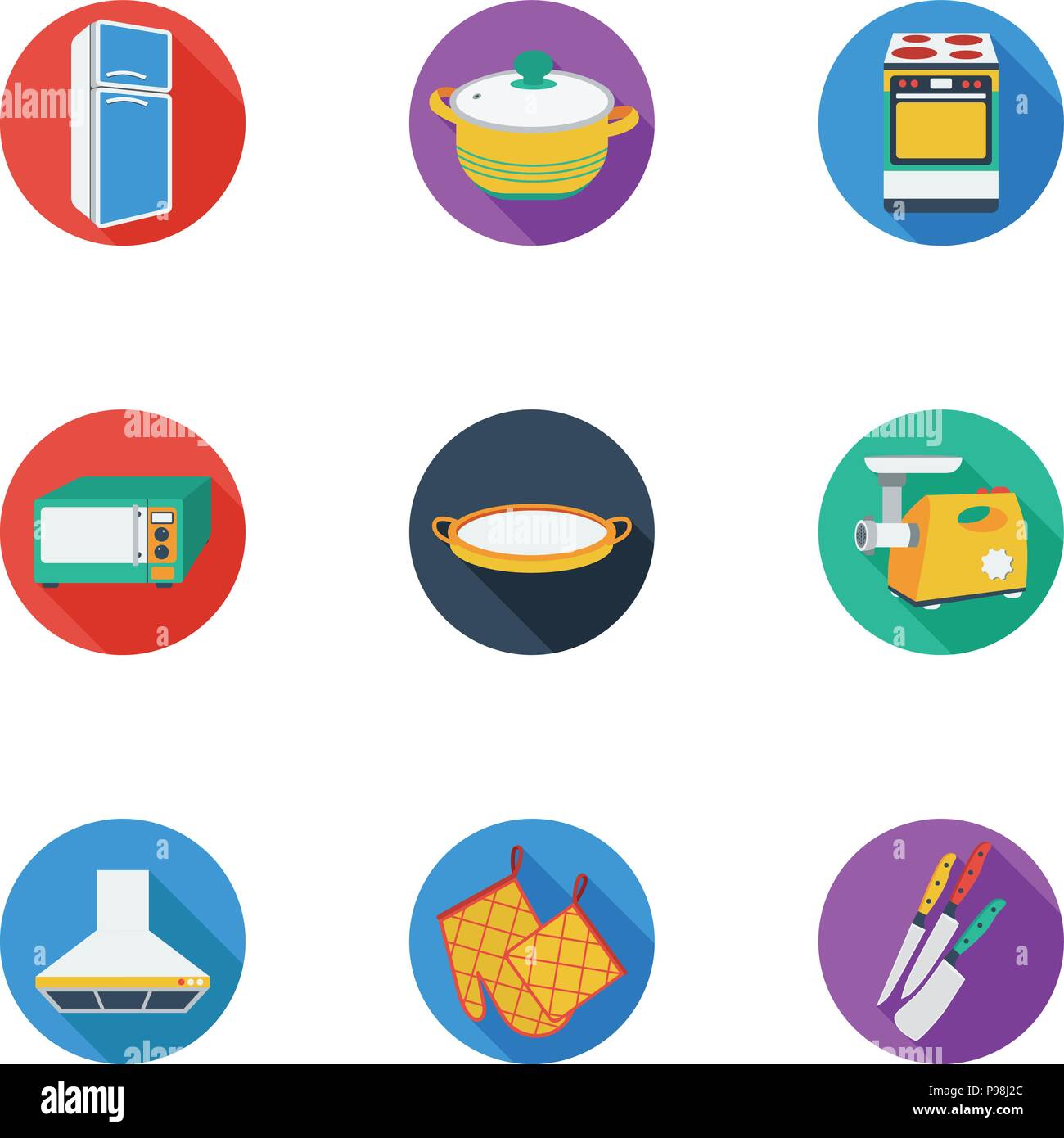 Kitchen set icons in cartoon style. Big collection of kitchen vector ...