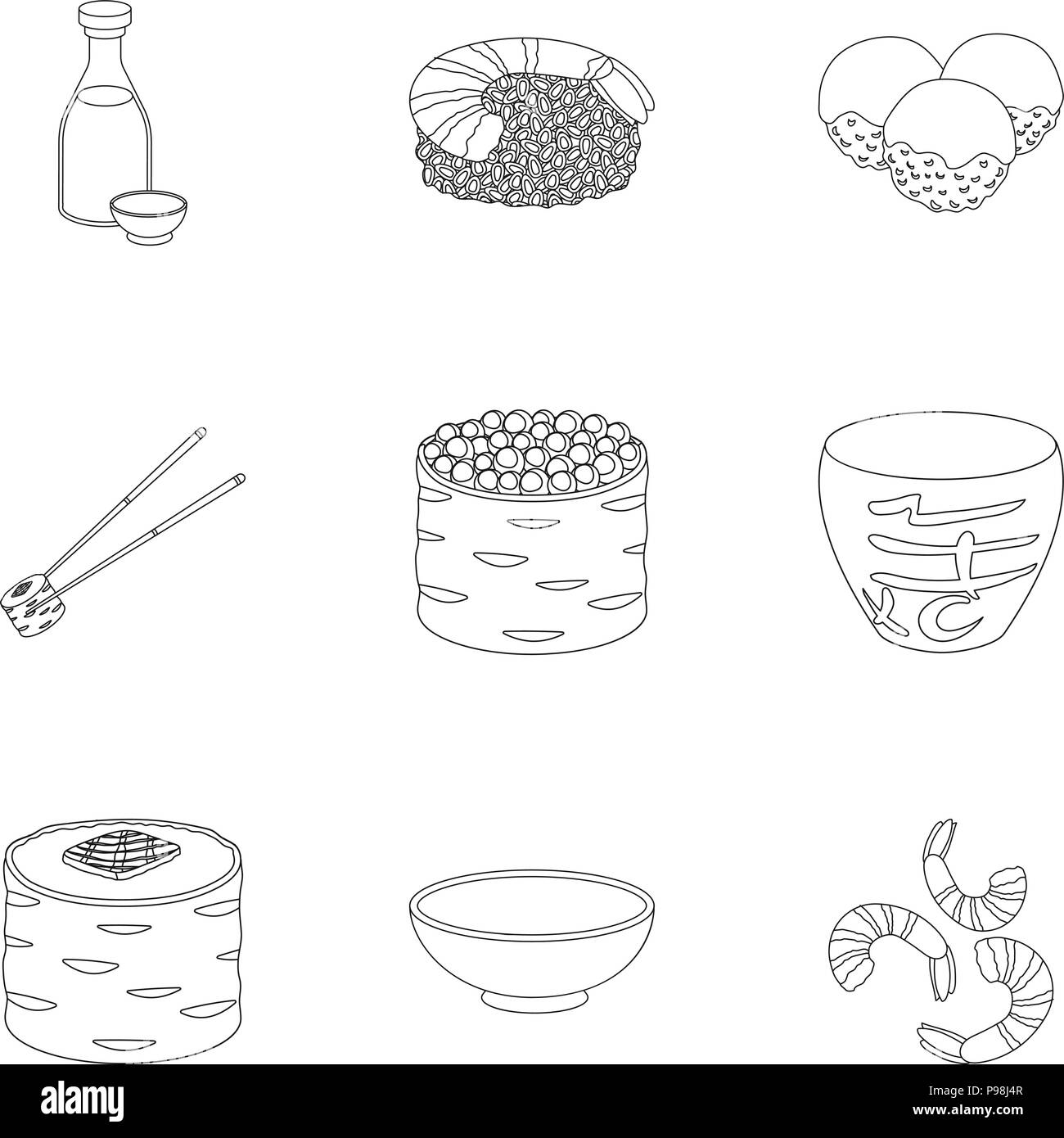 Sushi set icons in outline style. Big collection of sushi vector symbol ...