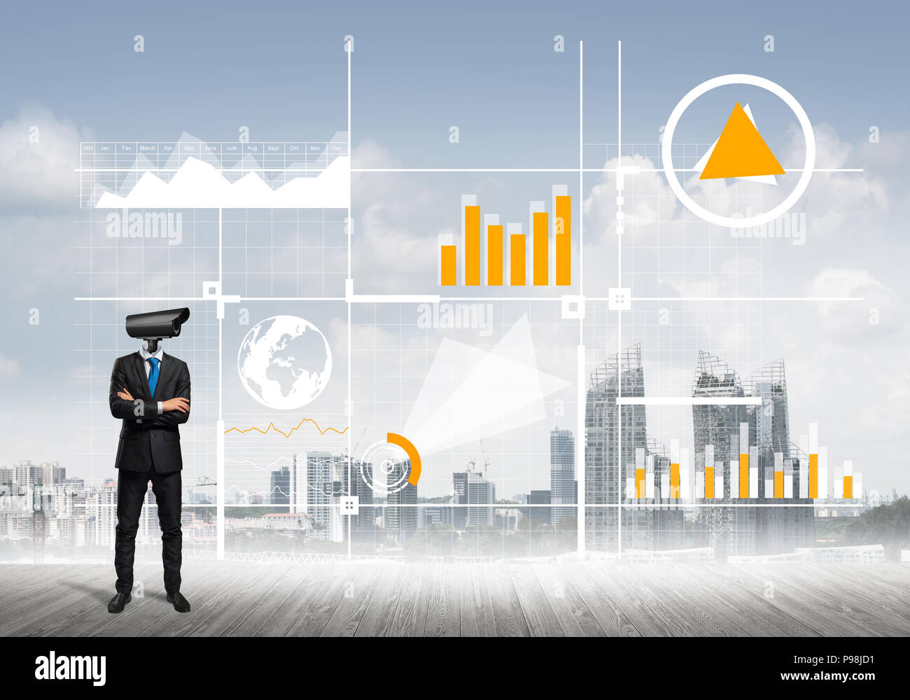 Concept of security and privacy protection with camera headed man Stock ...