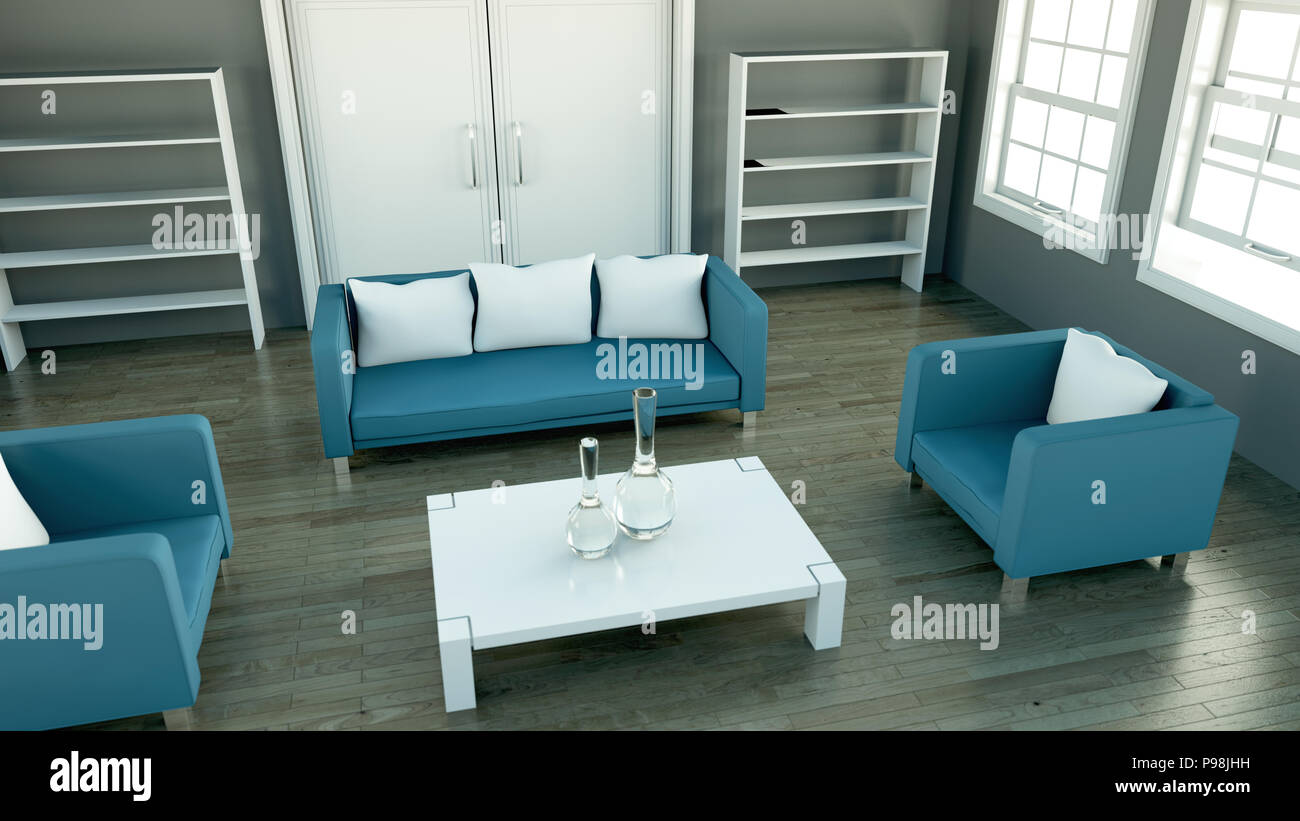 Modern bright living room interior design with sofas Stock Photo - Alamy