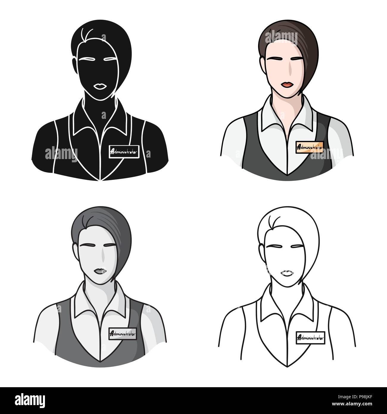 Restaurant waitress with a badge icon in cartoon style isolated on ...