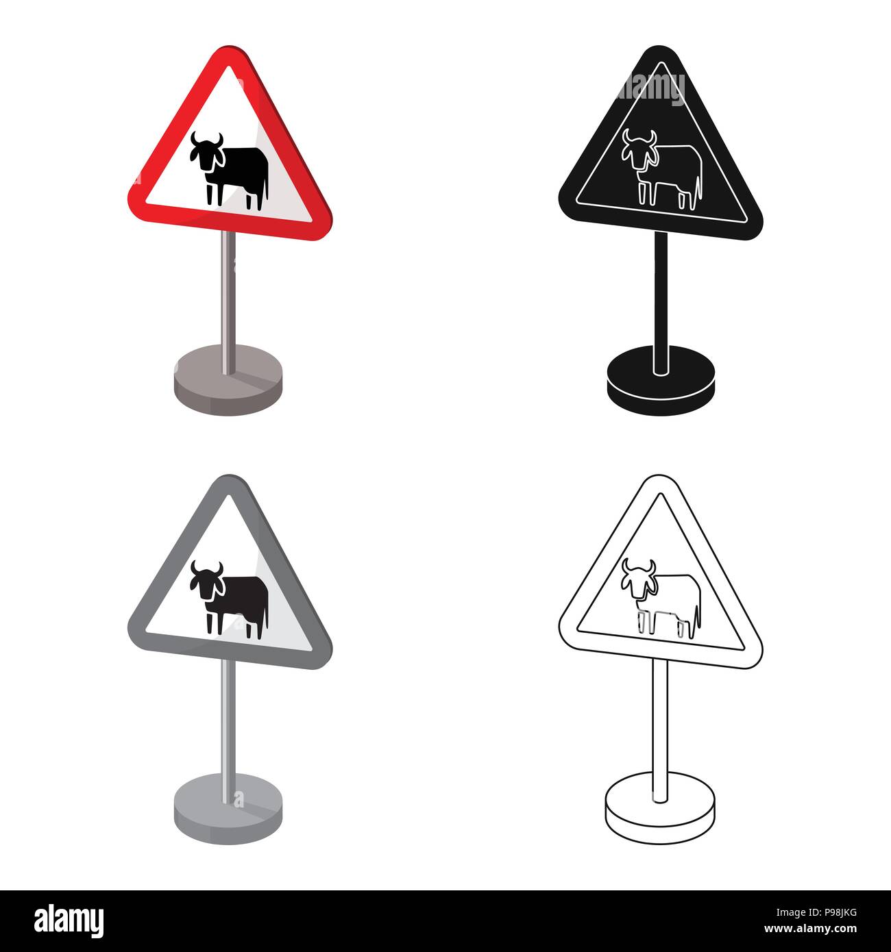 Warning road sign icon in cartoon design isolated on white background ...