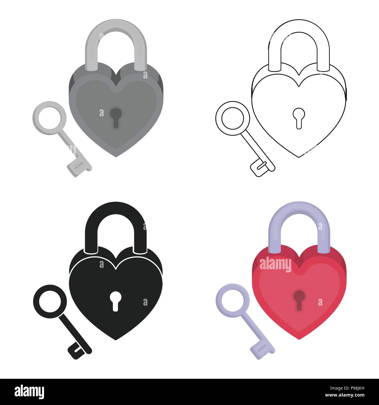 Lock and key icon in cartoon style isolated on white background ...