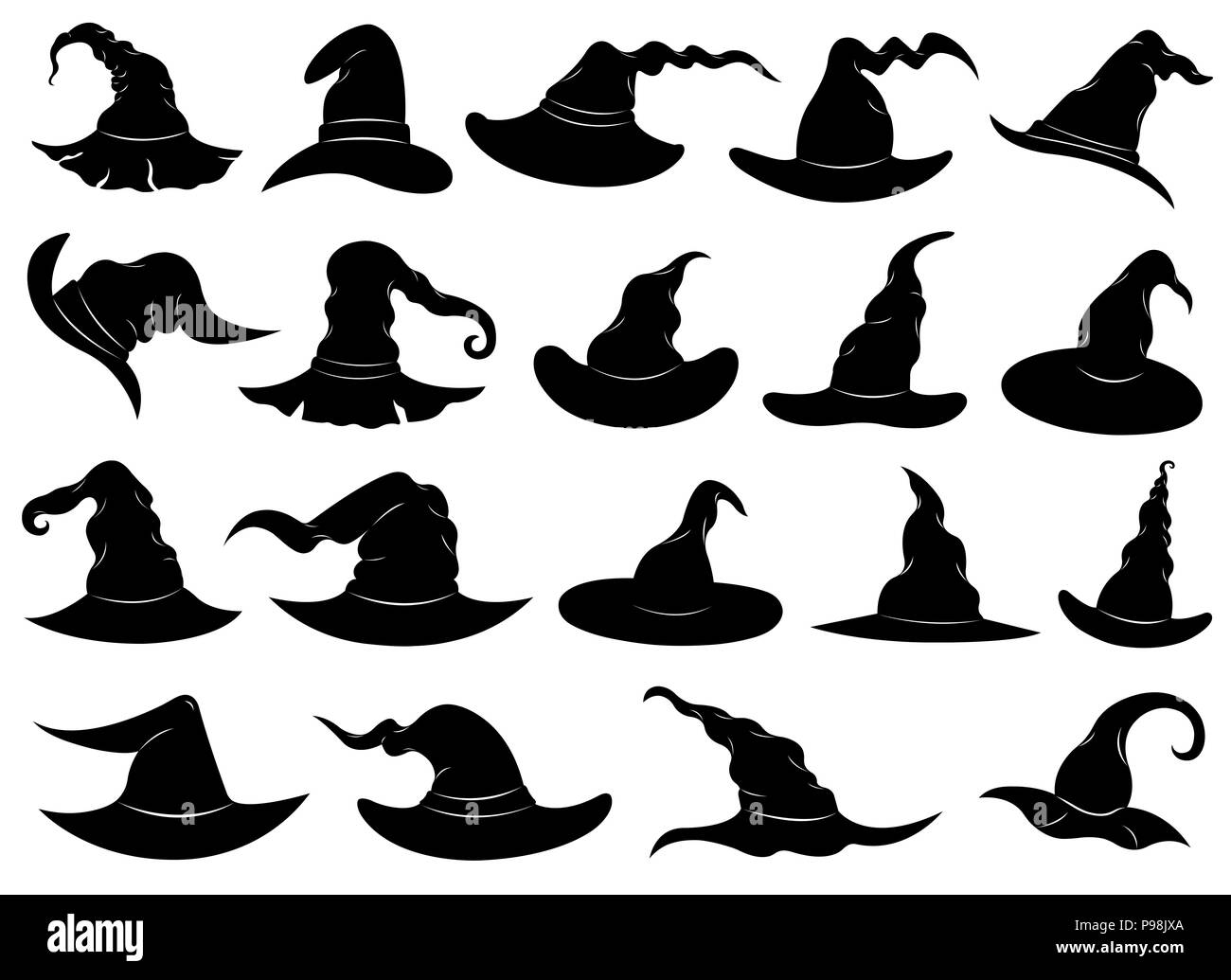Illustration of different witch hats isolated on white Stock Photo - Alamy