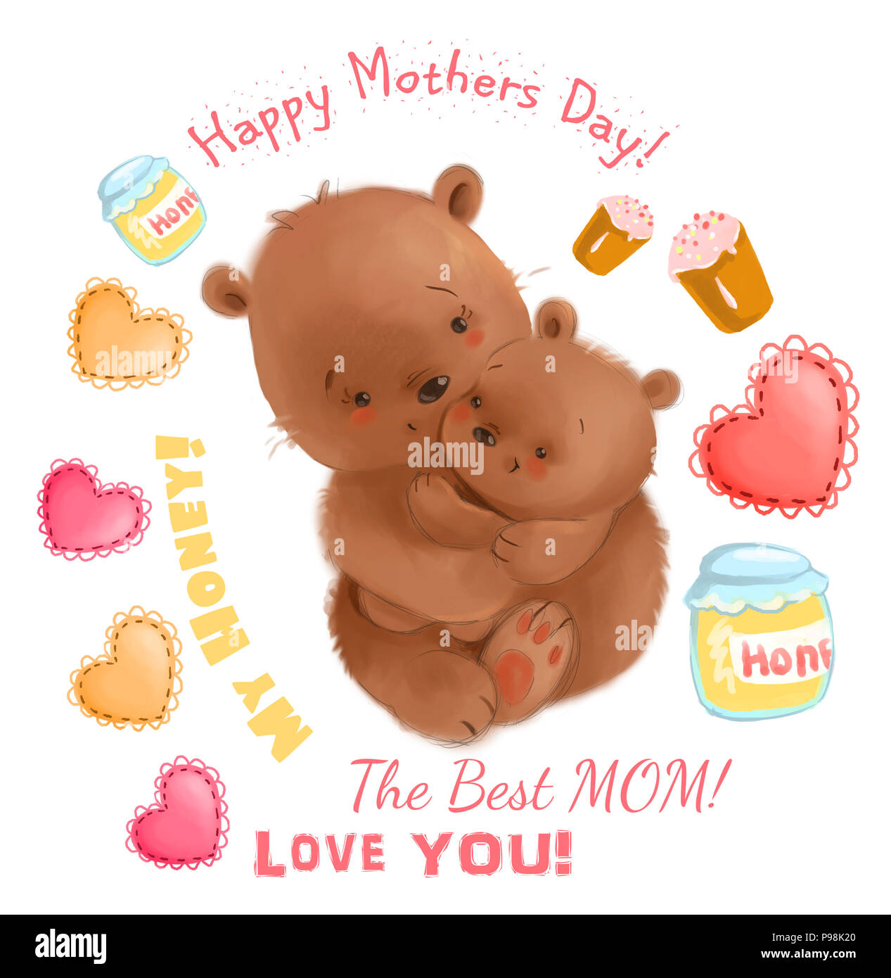 Cute bears Mother Day theme with details like hearts, honey clipart set ...
