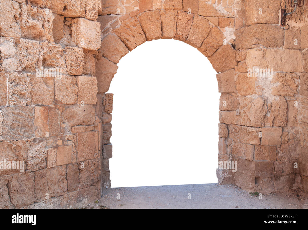 Old medieval castle passage and door isolated tower entrance or exit ...