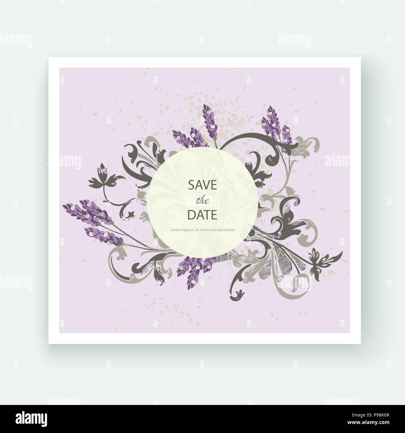 Set of card with flower lavender, leaves. Wedding ornament concept ...