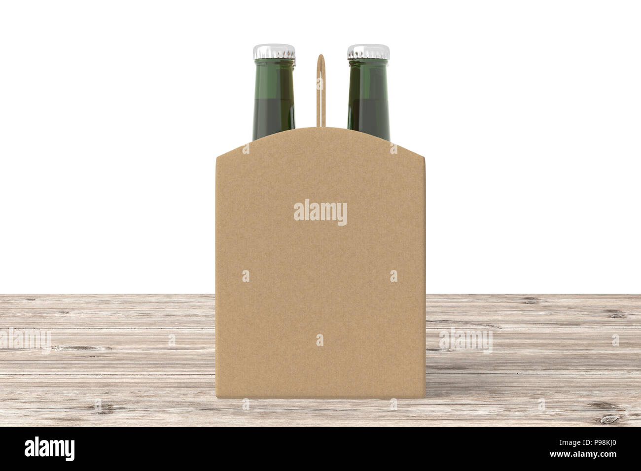 Four bottles cardboard blank beer packaging with green bottles on ...