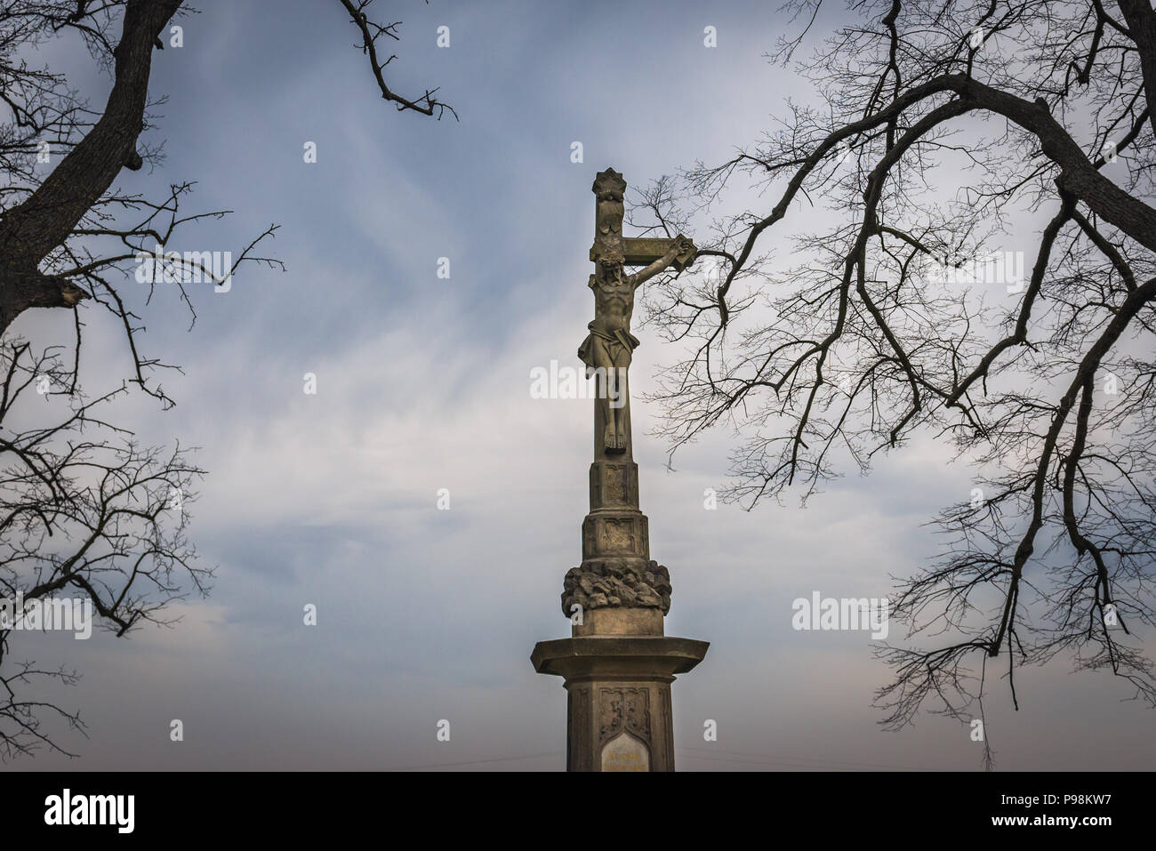 Old wayside cross in Moravia, Zlin Region in Czech Republic Stock Photo ...
