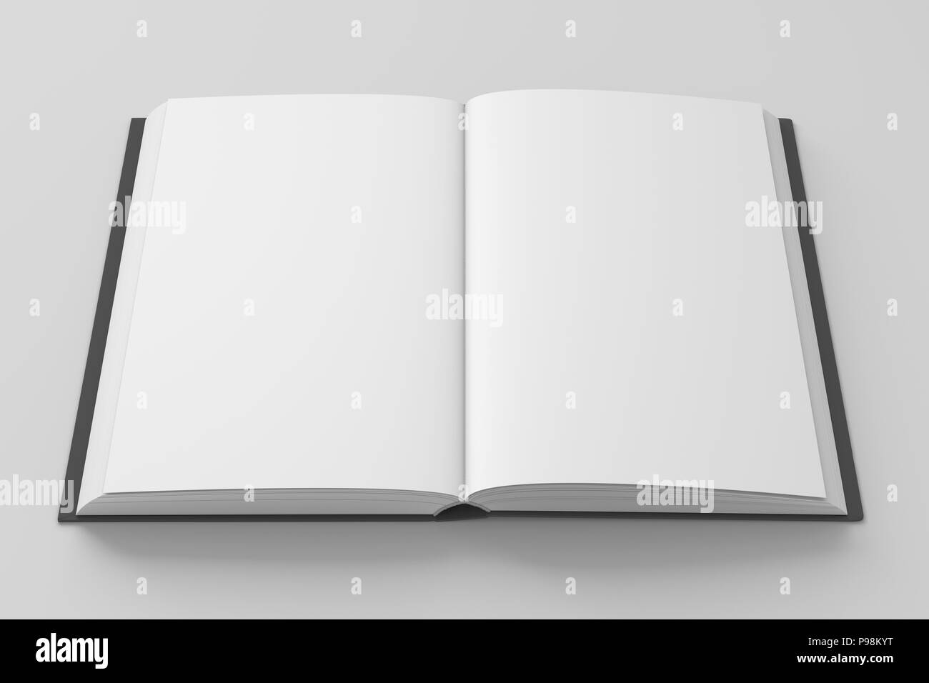 Open book with black cover and blank pages isolated on white background ...
