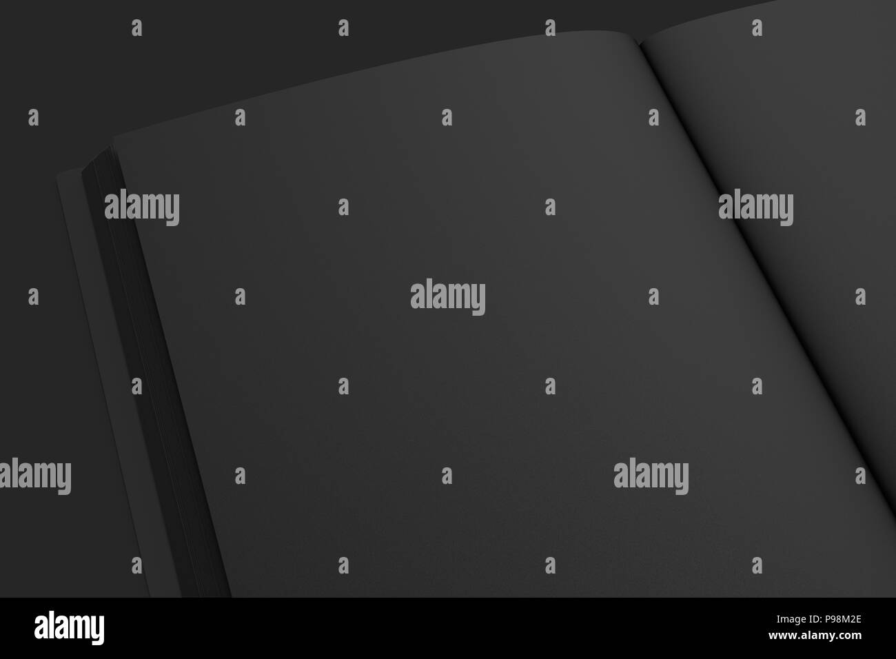 Closeup of open book with black cover and blank black pages isolated on ...