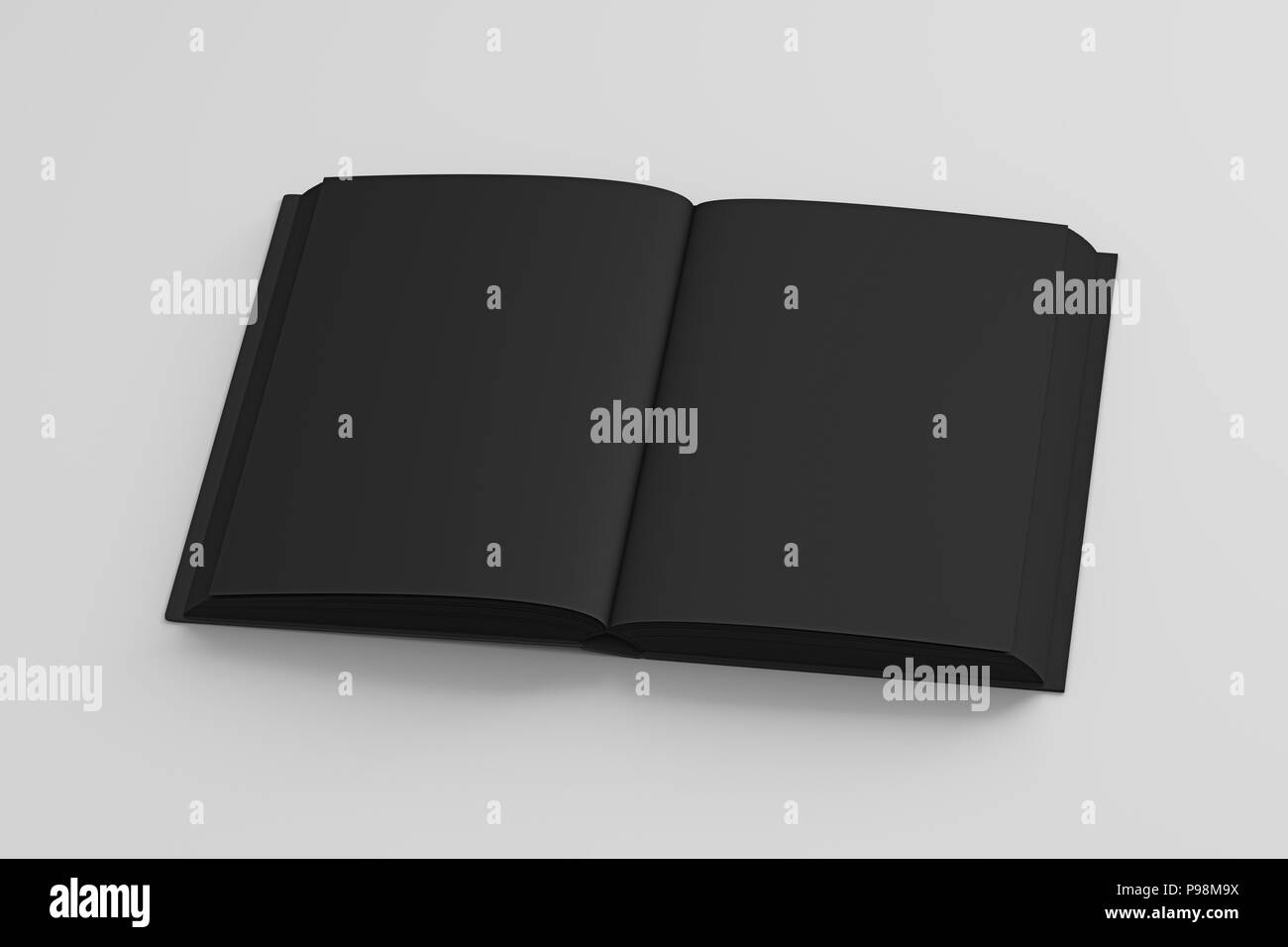 Open book with black cover and blank black pages isolated on white ...