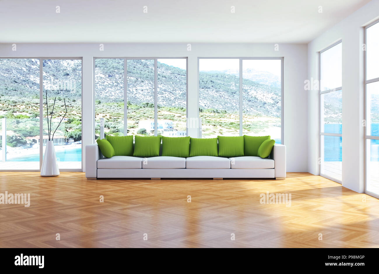 Interior design modern bright room with white sofa Stock Photo - Alamy