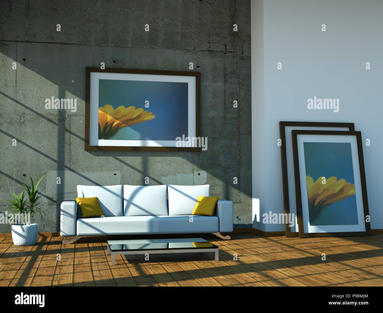 Interior design modern bright room with white sofa Stock Photo - Alamy