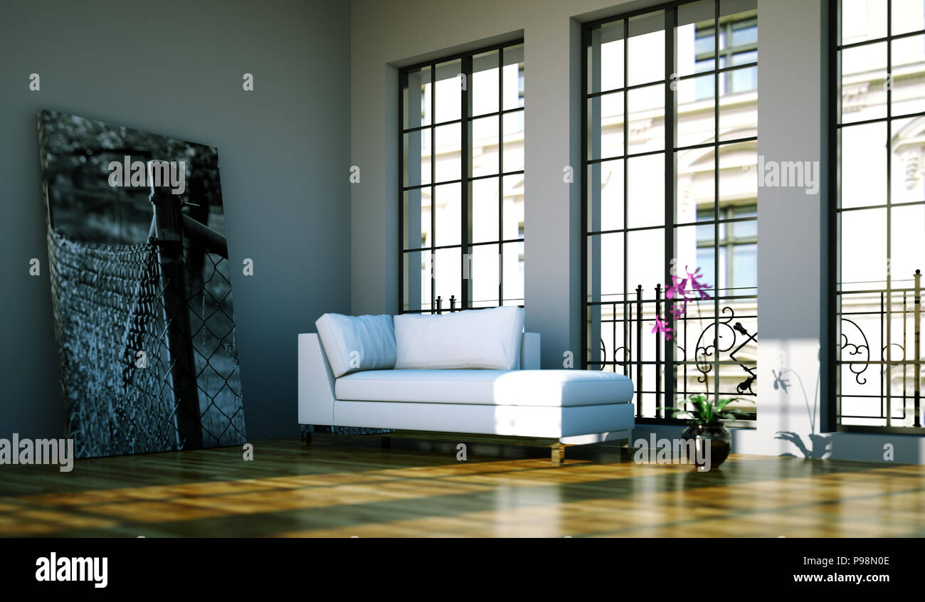 Interior design modern bright room with white sofa Stock Photo - Alamy