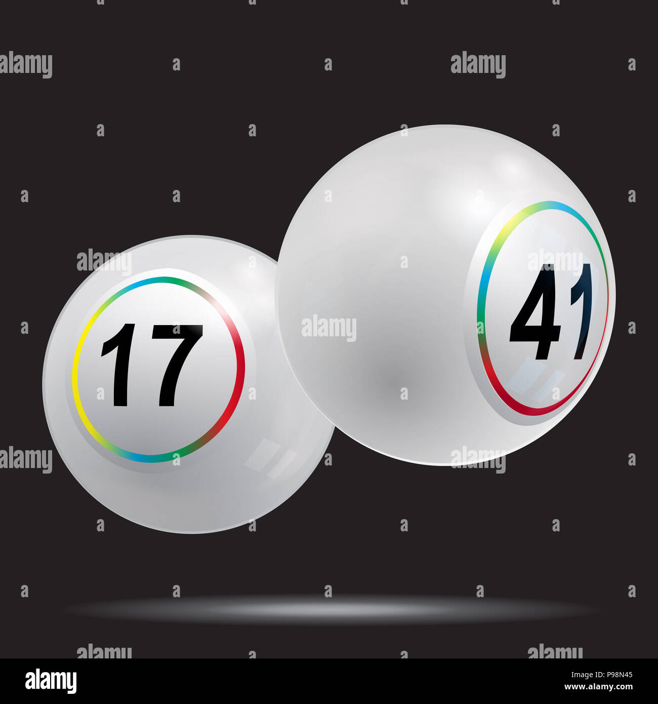 3D Illustration of Two White Bingo Lottery Balls with Rainbow Rings ...