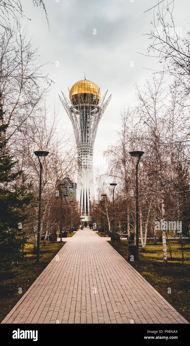 The Bayterek Tower, a landmark observation tower designed by architect ...