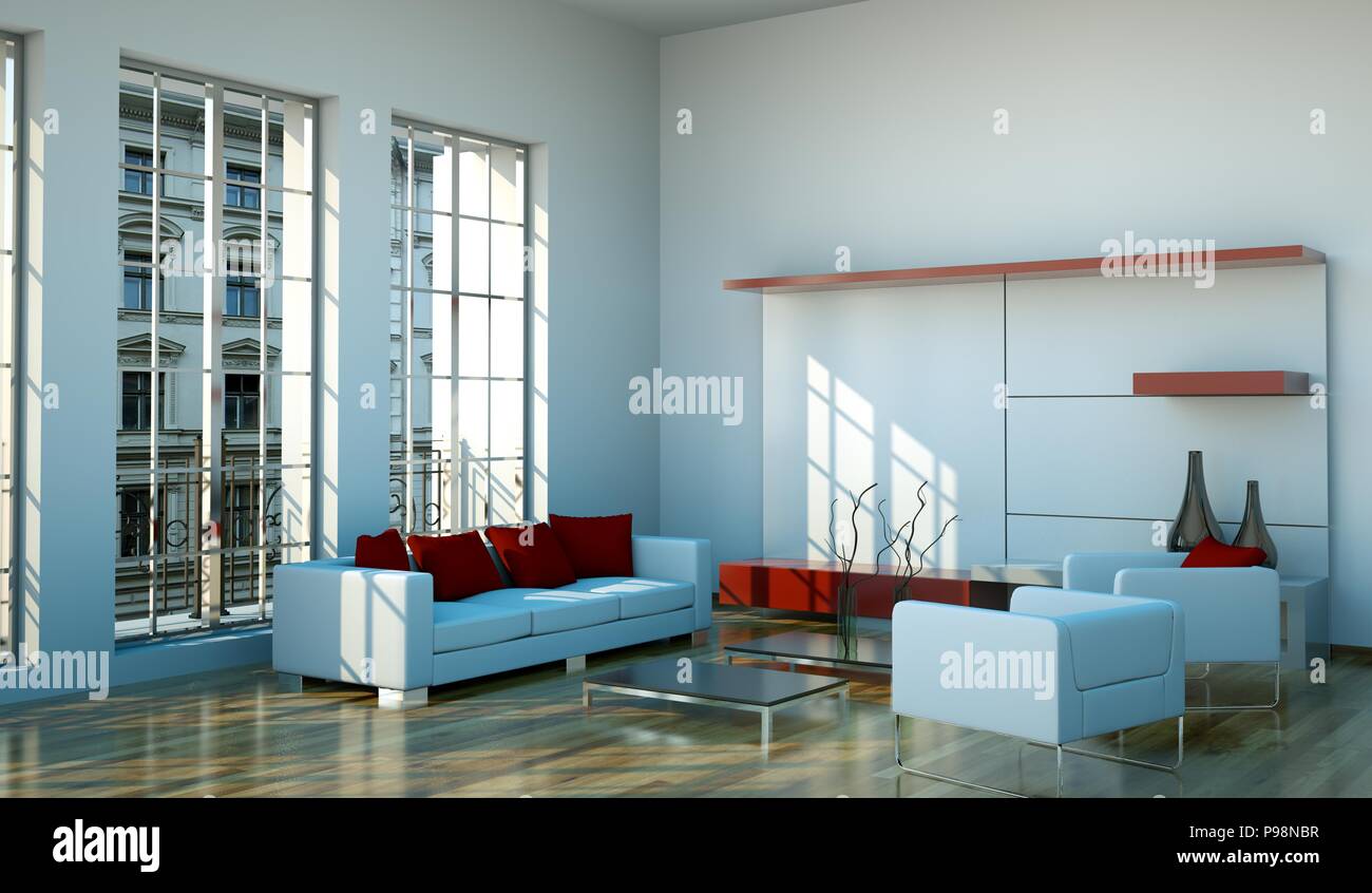 Interior design modern bright room with white sofa Stock Photo - Alamy