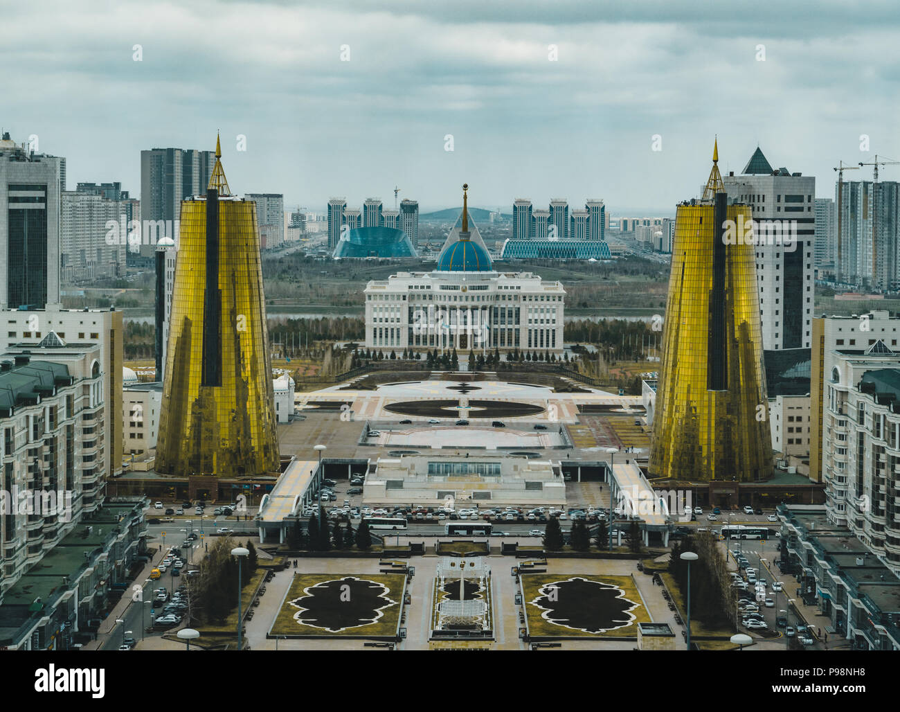 Elevated panoramic city view over Astana in Kazakhstan with Golden ...